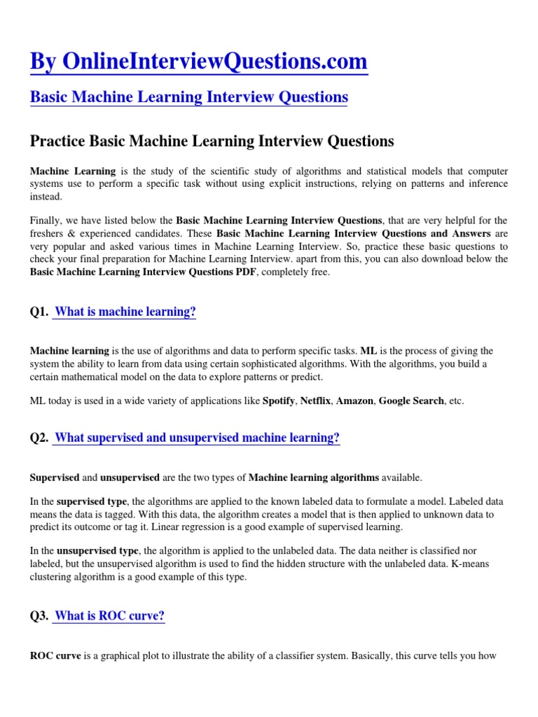 Machine Learning Interview Questions | PDF | Machine Learning ...