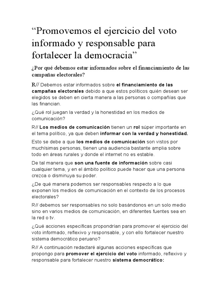 Promovemos El Ejercicio Del Voto Informado y Responsable para Fortalecer La Democracia | PDF