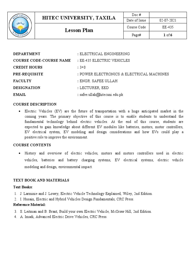 Course Outline Format | PDF | Electric Vehicle | Power Inverter