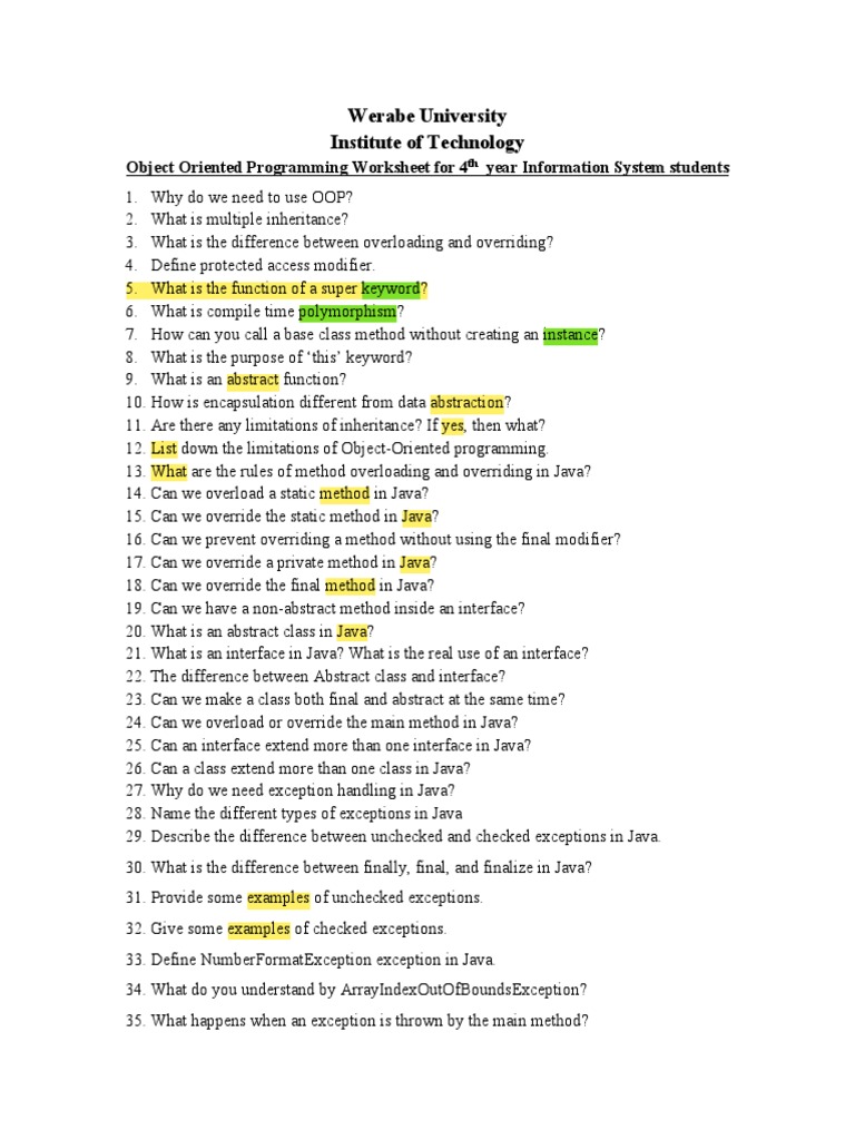 OOP Worksheet | PDF | Method (Computer Programming) | Class (Computer Programming)