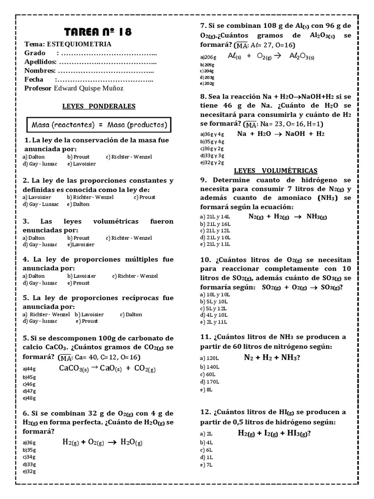 Tarea #18: Al + O Al O | PDF | Ciencias fisicas | Química