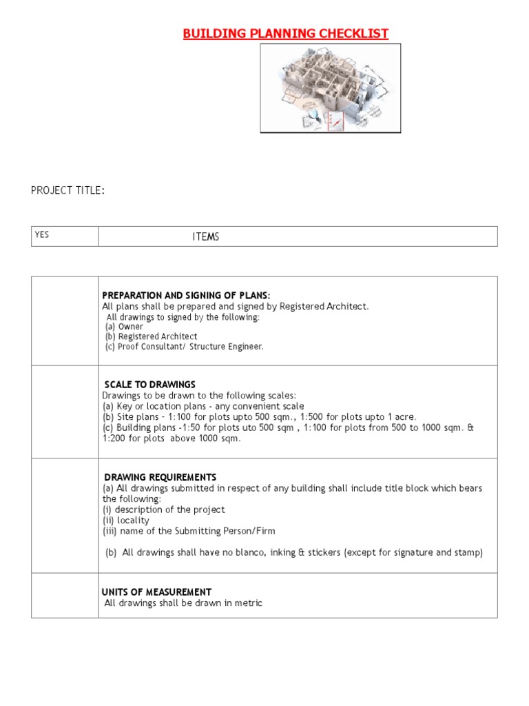 Building Planning Checklist: Project Title | PDF | Elevator | Stairs