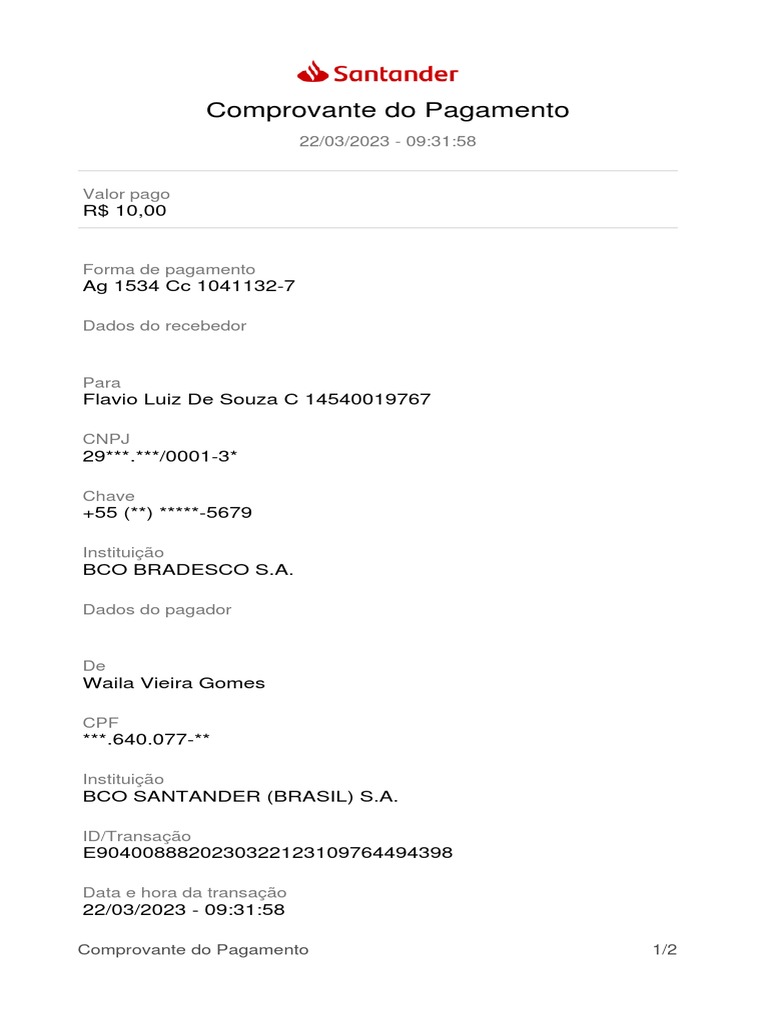 Comprovante Do Pagamento 1/2 | PDF