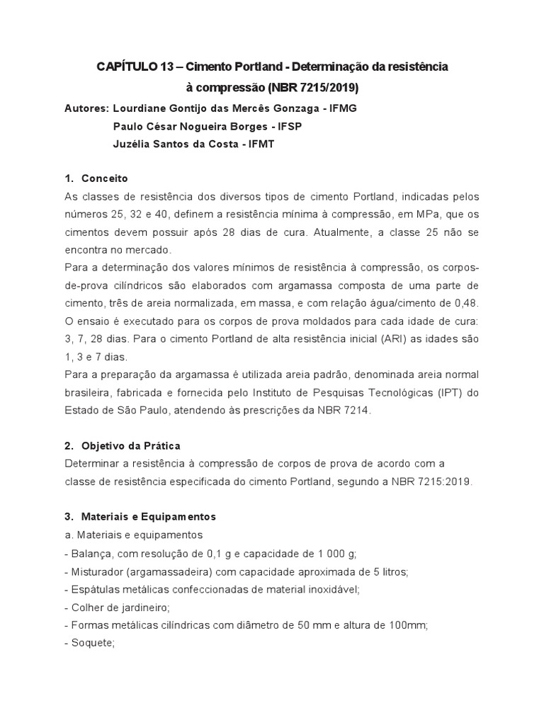 Resistência à Compressão Do Cimento Portland Pdf Resistência Dos