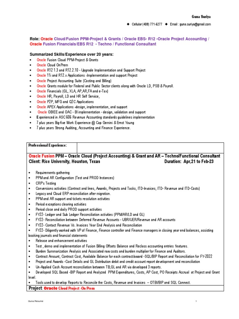 Guna Suriya - Oracle Cloud PPM - Project and Grands - and EBS-Project Accoutning SME - FEB-23 ...
