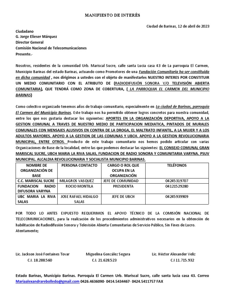 Manifiesto de Interés | PDF