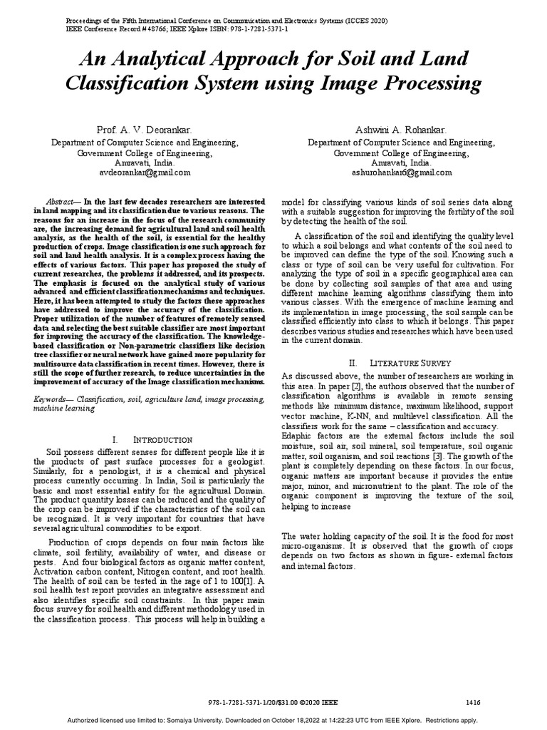 An Analytical Approach For Soil and Land Classification System Using Image Processing | PDF ...