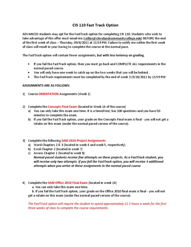 CIS 110 FastTrack for Advanced Students | PDF