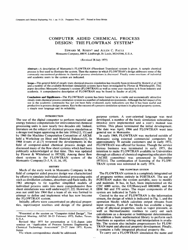 Computer Aided Chemical Process Design: The Flowtran System | PDF ...