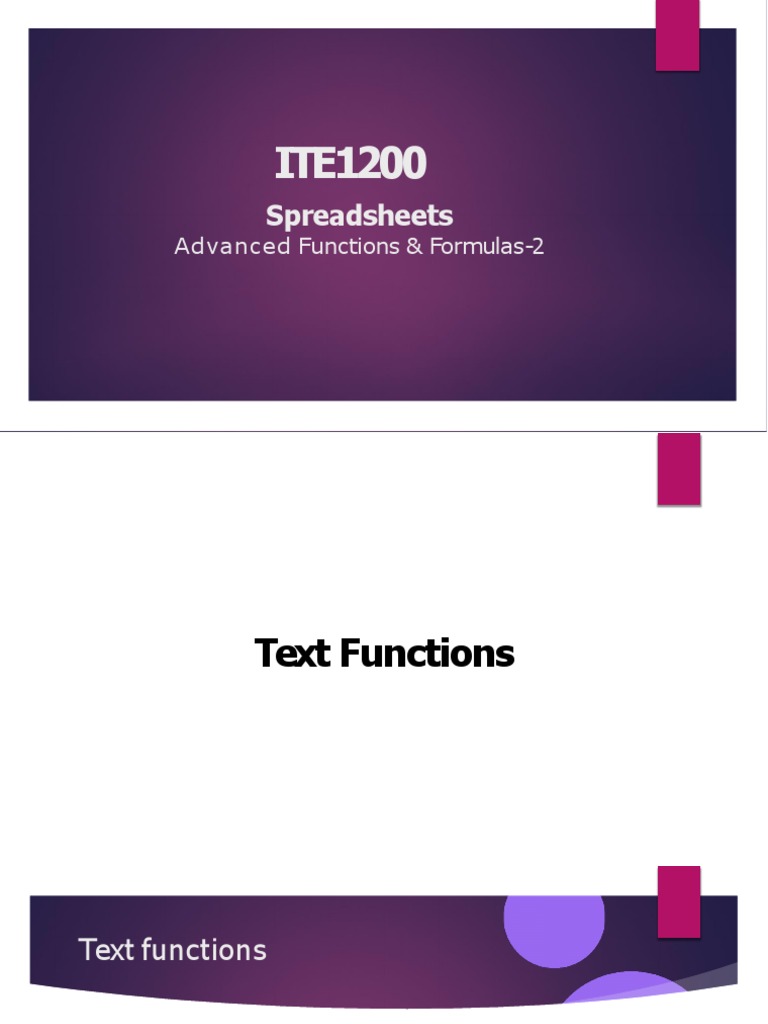 Spreadsheets: Advanced Functions & Formulas-2 | PDF | Software ...
