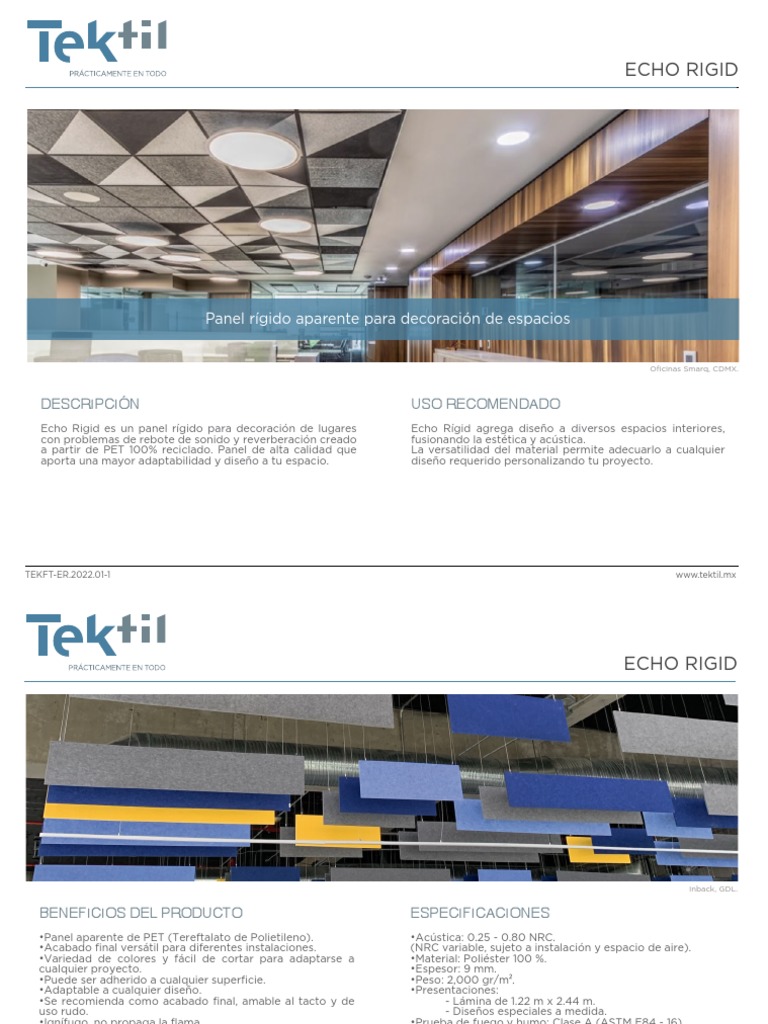Echo Rigid: Panel Rígido Aparente para Decoración de Espacios | PDF | Ciencias fisicas | Materiales