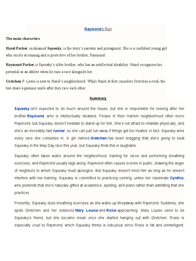 Raymond's Run-Summary | PDF