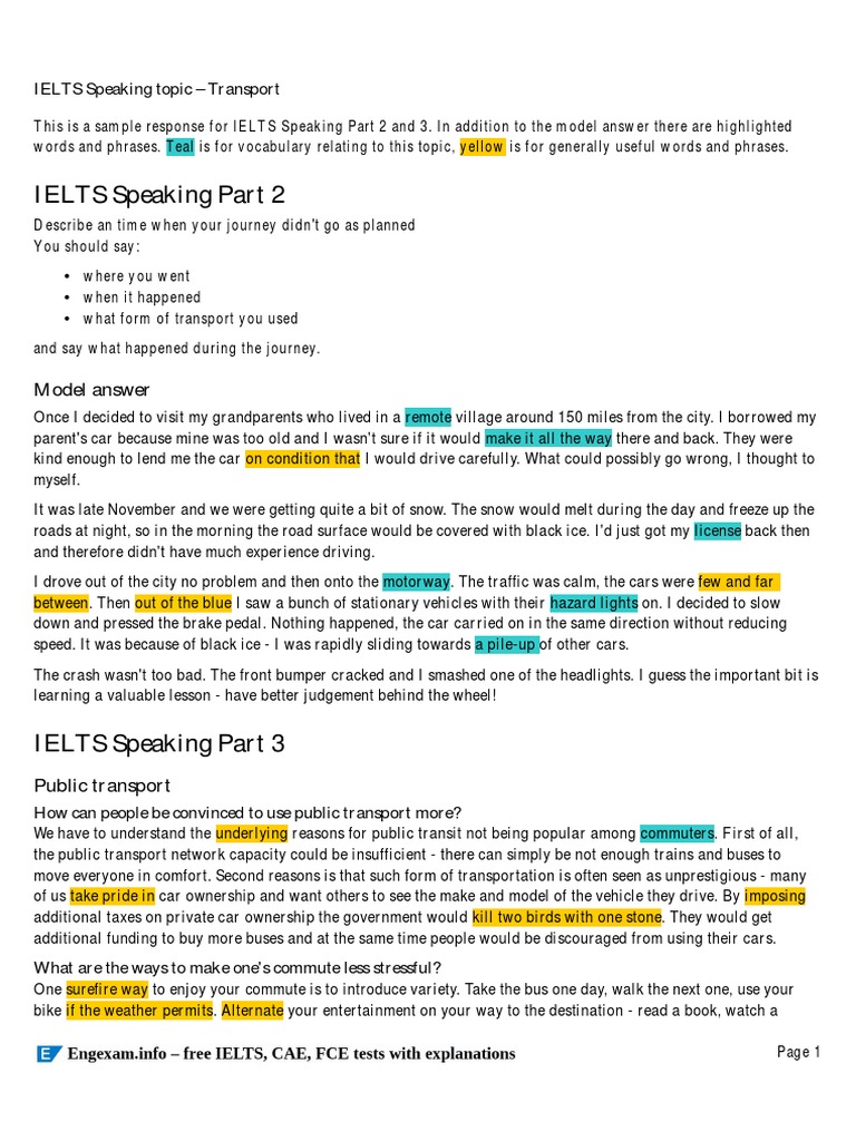 IELTS Transport Speaking Guide | PDF | Public Transport | Car