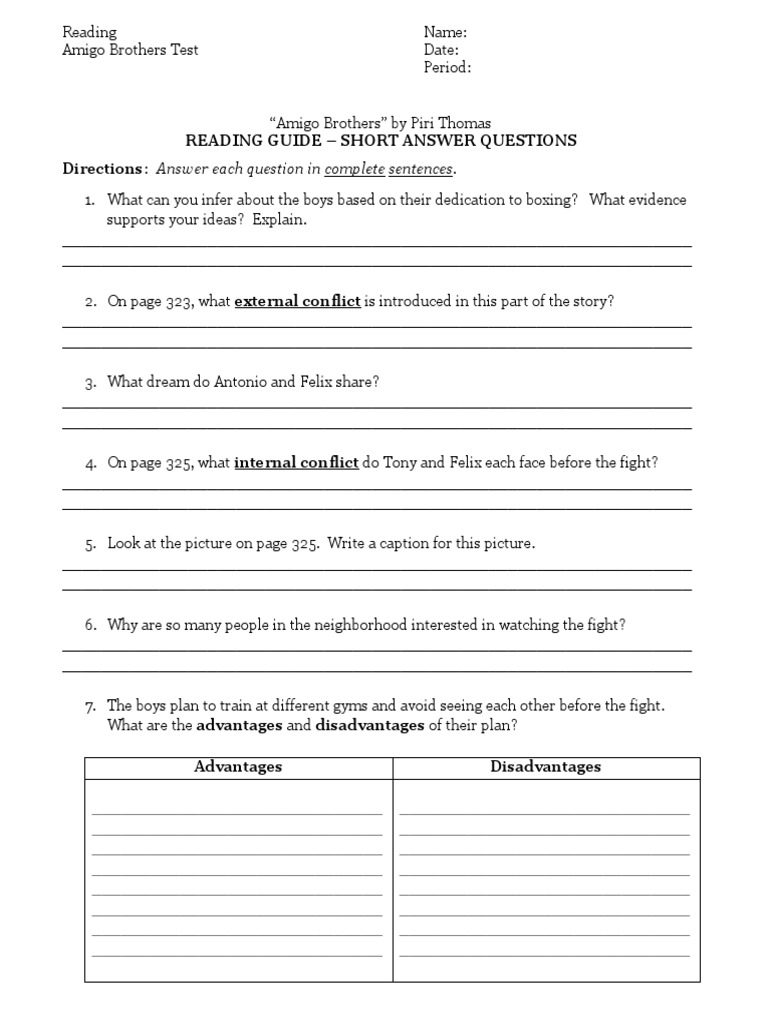 Amigo Brothers Test Questions | PDF