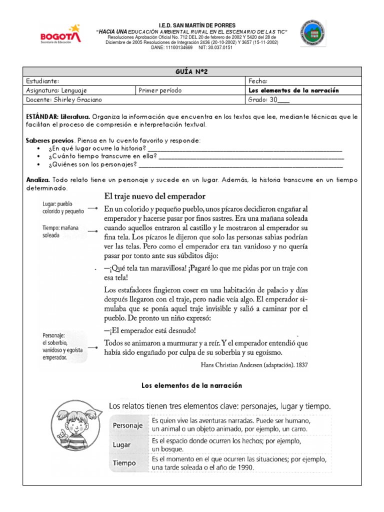 Guia N. 2 Elementos de La Narracion | PDF | Narración | Cognición