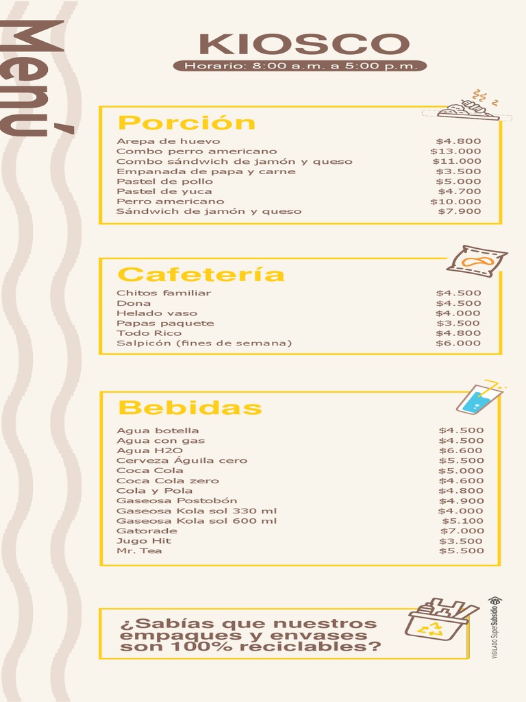 Piscilago Carta Menu Kiosco 2023 | PDF
