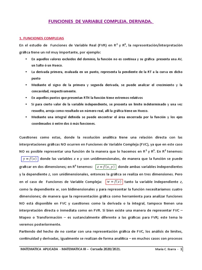 Funciones de Variable Compleja. Derivada | PDF | Derivado | Función (Matemáticas)