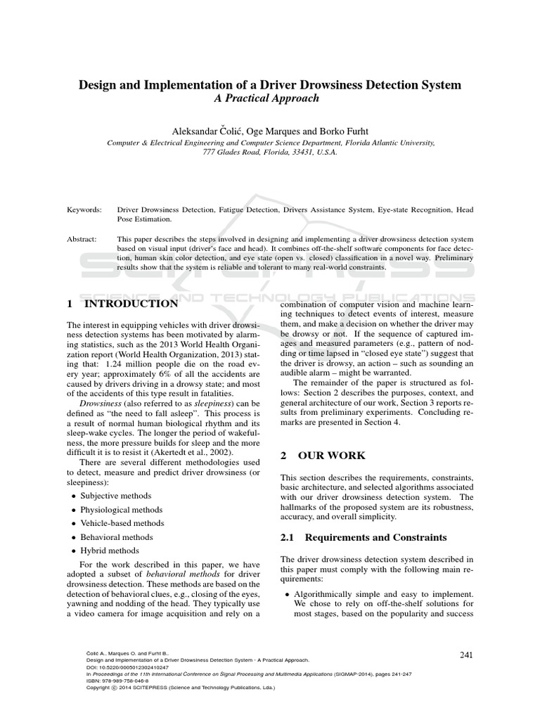 Drowsiness Detection System Pdf Support Vector Machine