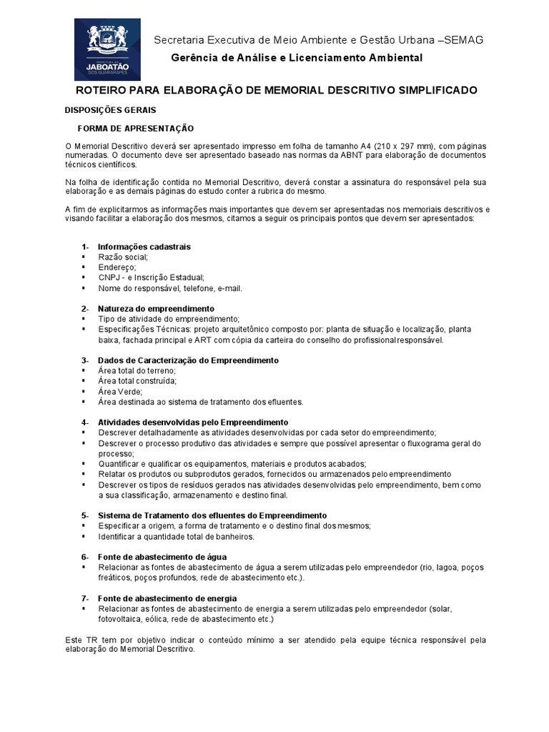 Memorial Descritivo Simplificado | PDF | Desperdício