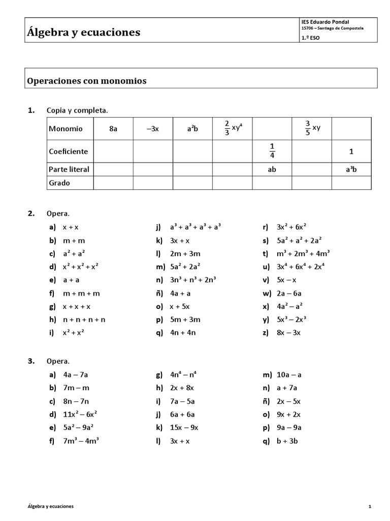 1º ESO - Algebra - Ecuaciones - Ejercicios | PDF | Matemáticas | Álgebra