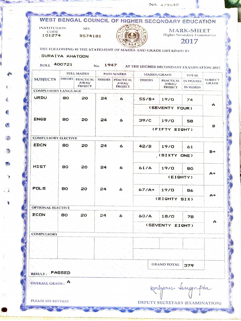 10+2 Marksheet | PDF | Educational Stages | Secondary Education
