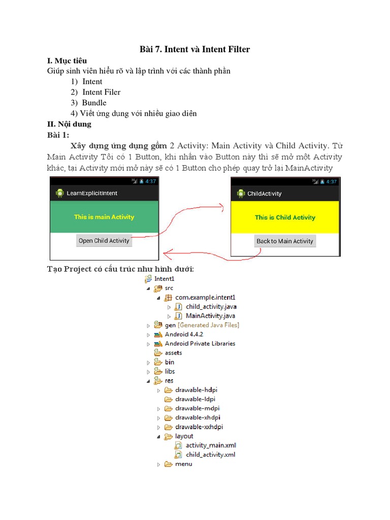 Bài 7. Intent Và Intent Filter: Bài 1: Xây D NG NG D NG G M 2 Activity: Main Activity Và Child ...