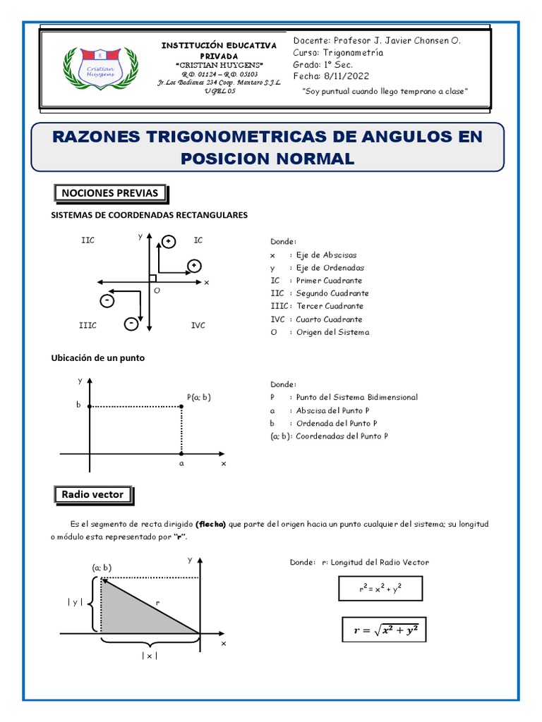 Razones trigonométricas de ángulos en posición normal | PDF | Sistema ...