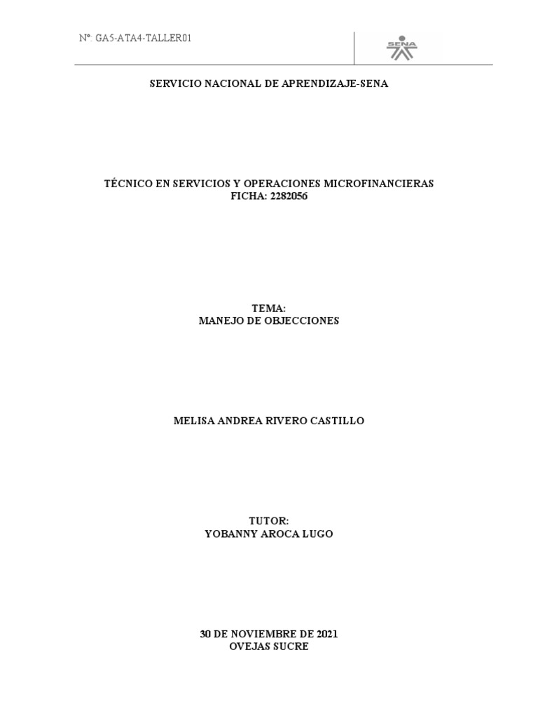 Manejo de Objecciones Ata 4 | PDF | Deuda | Bancos