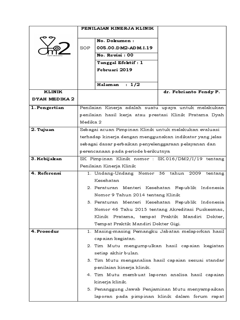 1 3 14 1 SOP Penilaian Kinerja Klinik DM2 | PDF