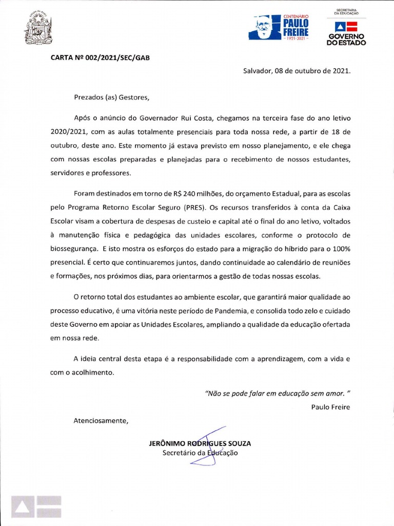 Carta #002.2021.sec - Gab - Gestores de Uee | PDF