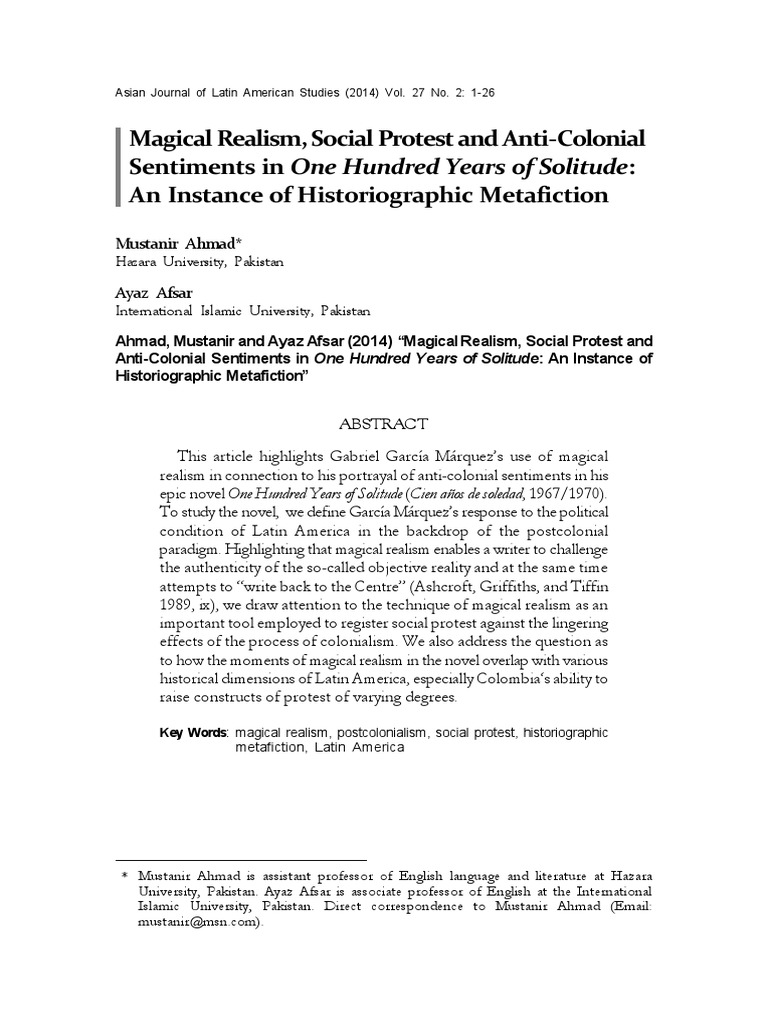 Magical Realism, Social Protest and Anti-Colonial Sentiments in One ...