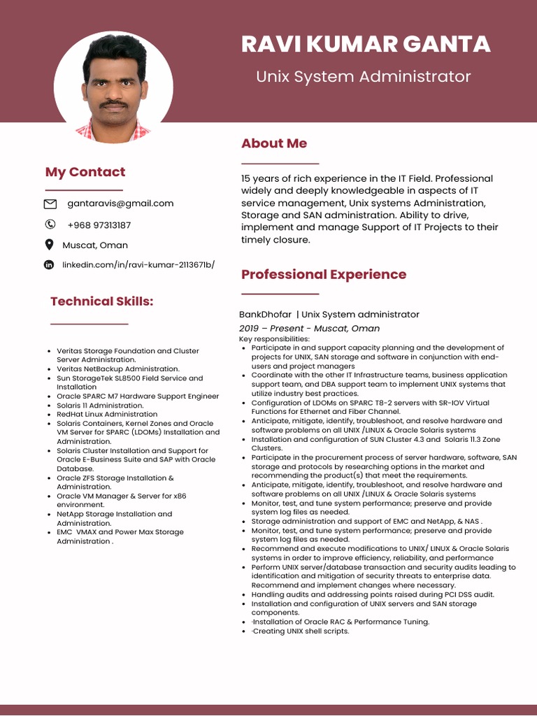 Ravi CV v221 | PDF | Oracle Corporation | Unix