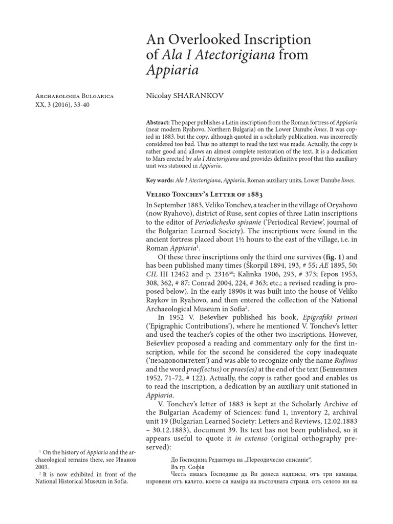 An Overlooked Inscription of Ala I Atect | PDF | Ancient Rome