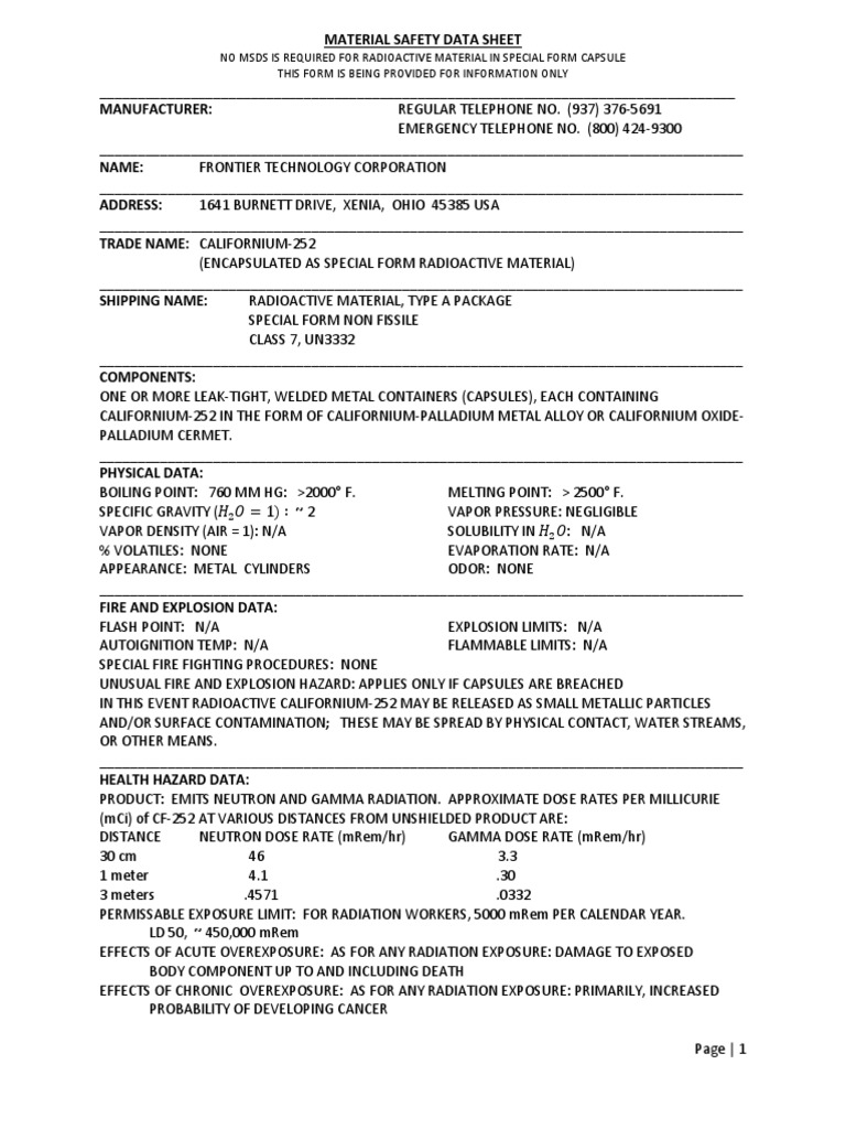Material Safety Data Sheet - JB2 | PDF | Radioactive Contamination ...