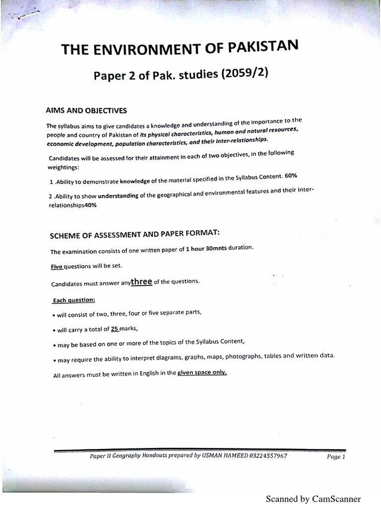 Usman Hameed Geography Notes O Level | PDF