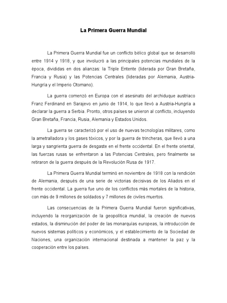 Resumen de La Primera Guerra Mundial | PDF