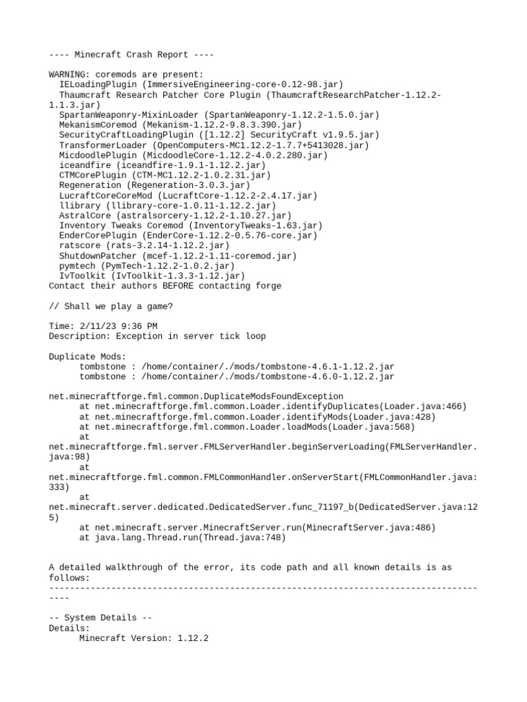 Minecraft 1.12.2 Crash Report Analysis | PDF | Java Virtual Machine | Software Engineering