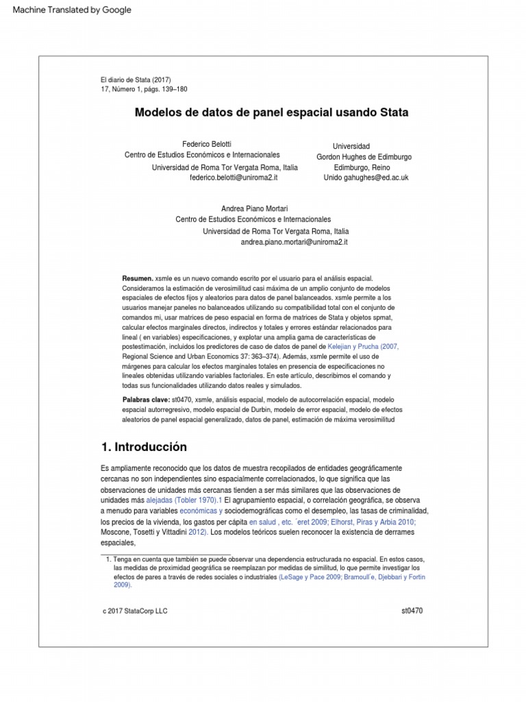 Modelos de Datos de Panel Espacial Usando Stata | PDF | Matriz (Matemáticas) | Estadísticas