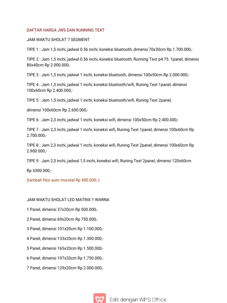 DAFTAR HARGA JWS & RUNNING TEXT | PDF