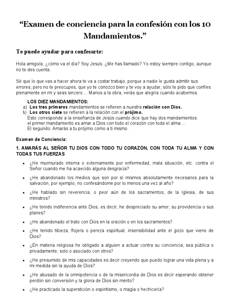Examen de Conciencia para La Confesión Con Los 10 Mandamiento1 | Descargar gratis PDF | eucaristía