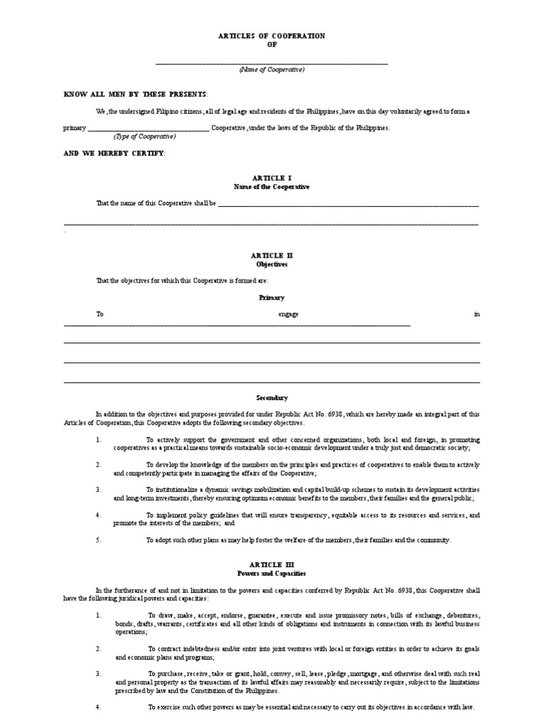 Cooperatives - Articles of Cooperation | PDF | Cooperative | Nationality