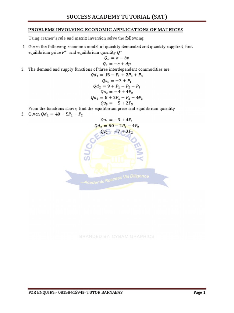 SAT Tutorial: Solving Economic Models with Matrices | PDF