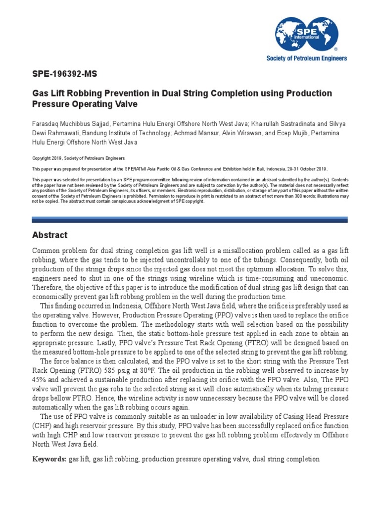 SPE-196392-MS Gas Lift Robbing Prevention in Dual String Completion ...