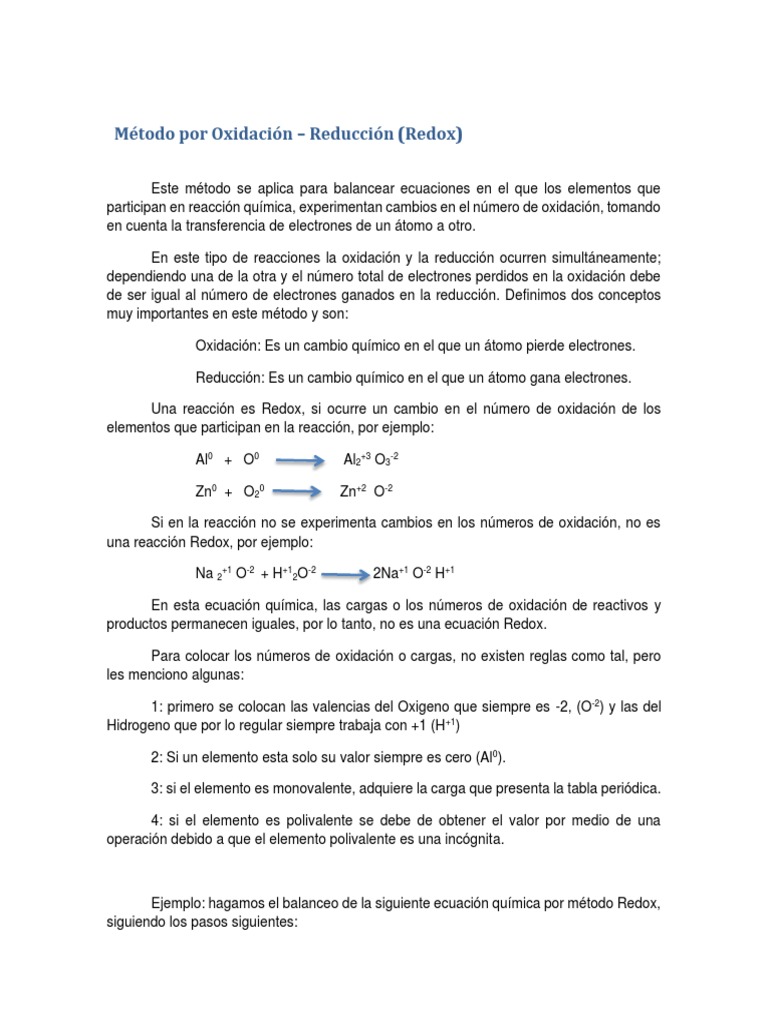 Metodo Redox Pdf Redox Reacciones Químicas