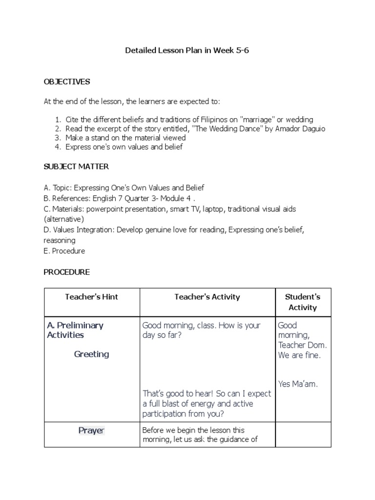 (Revised) Week 5-6 Detailed Lesson Plan | PDF