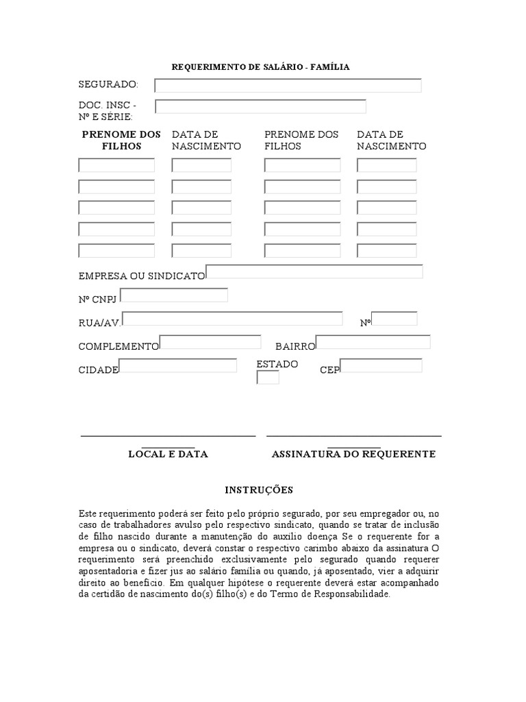Requerimento Salário Família | PDF