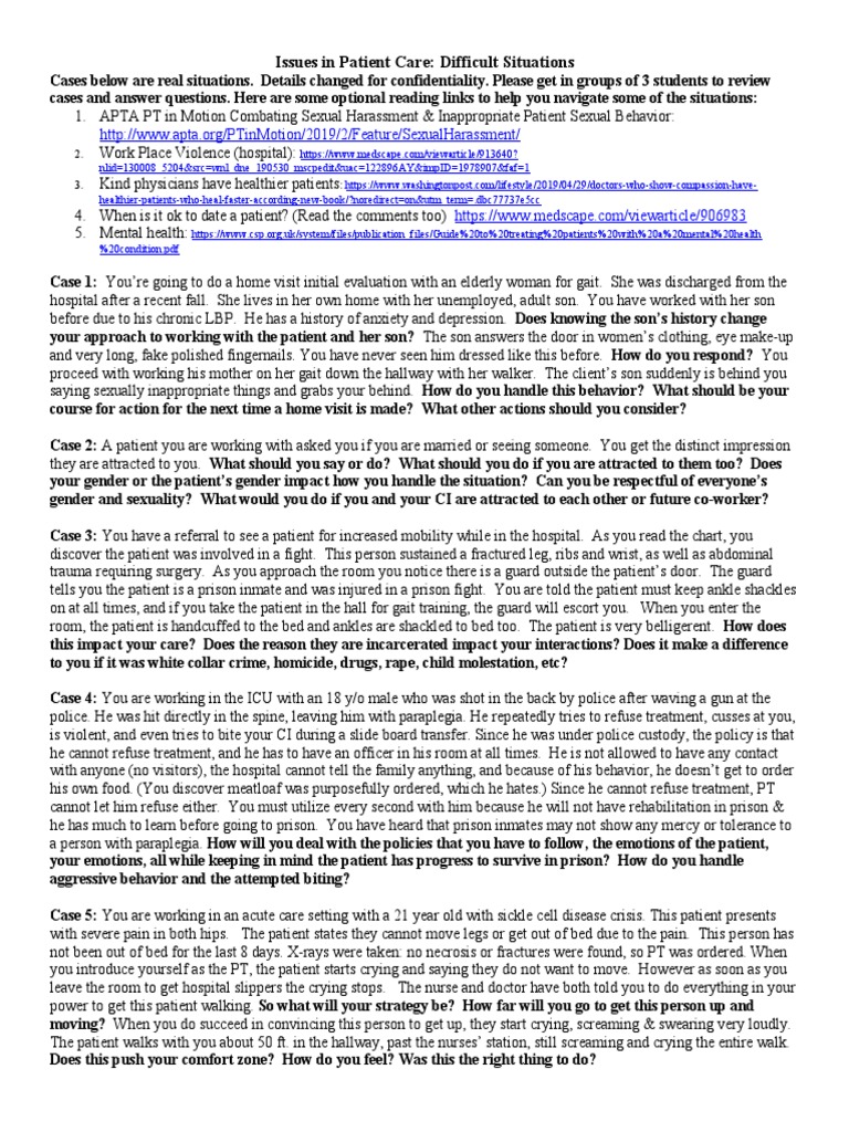 Difficult Situation Cases | PDF | Physical Therapy | Patient