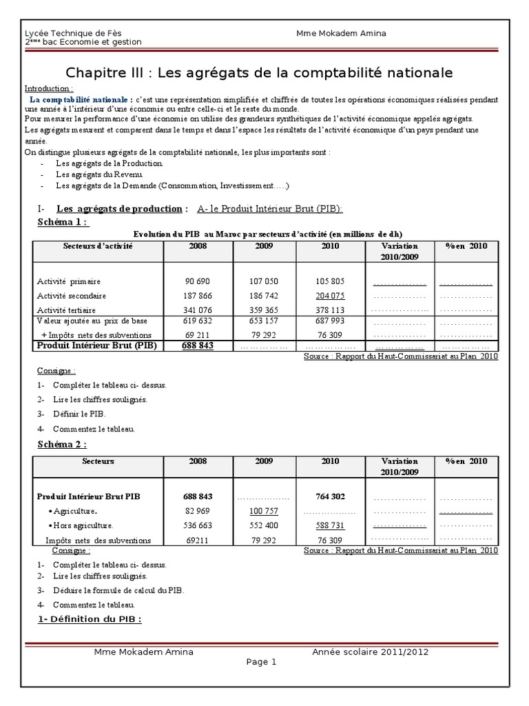 Agrégats de la comptabilité nationale | PDF | Produit intérieur brut ...