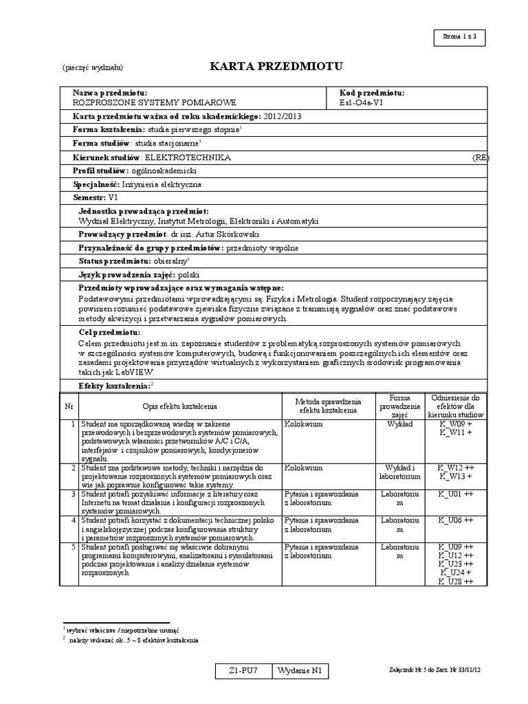 Es1-O4a-VI Rozproszone Systemy Pomiarowe | PDF