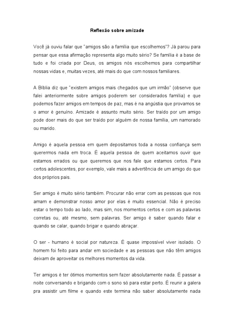 Reflexão Sobre Amizade | PDF | Amizade | Família